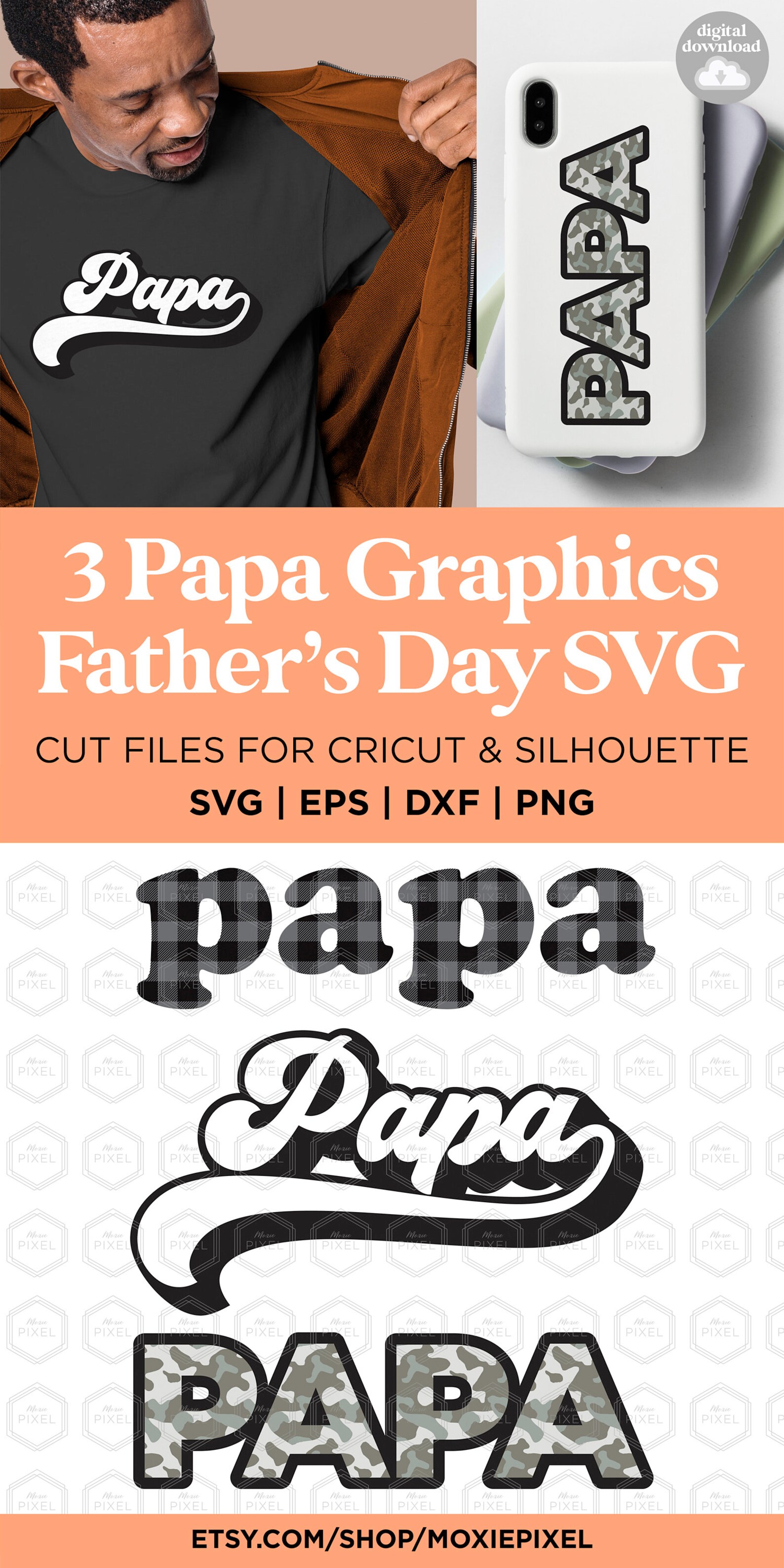Papa SVG 3 Ways Papa Buffalo Check Papa Camo Papa Retro - Etsy