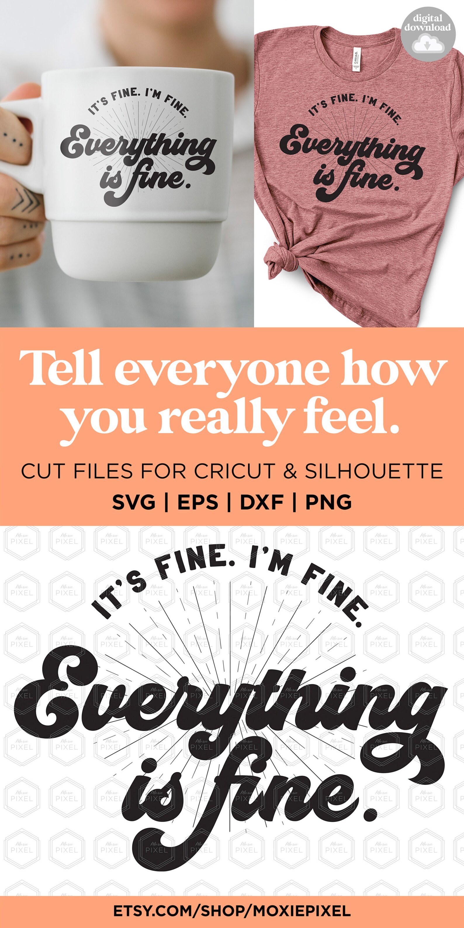 It's Fine I'm Fine Everything is Fine SVG - Funny Word Art - I'm Fine ...