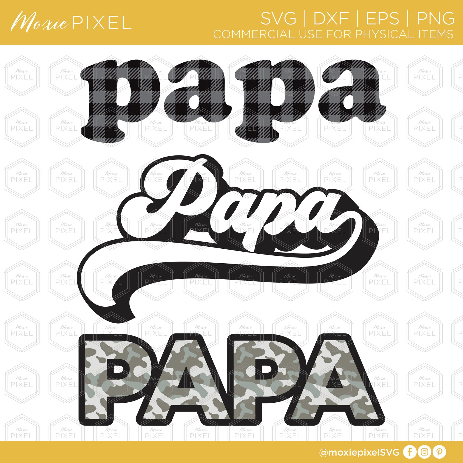Papa SVG 3 Ways Papa Buffalo Check Papa Camo Papa Retro Father's Day ...