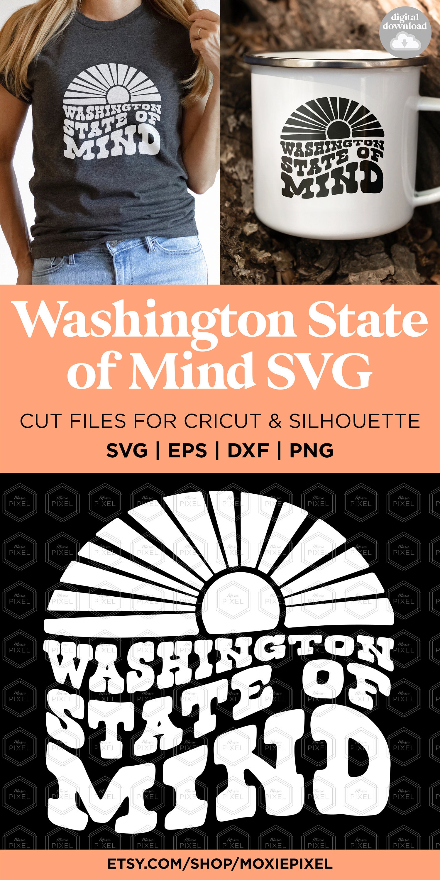 Washington State of Mind SVG Files Washington Word Art States Svg ...