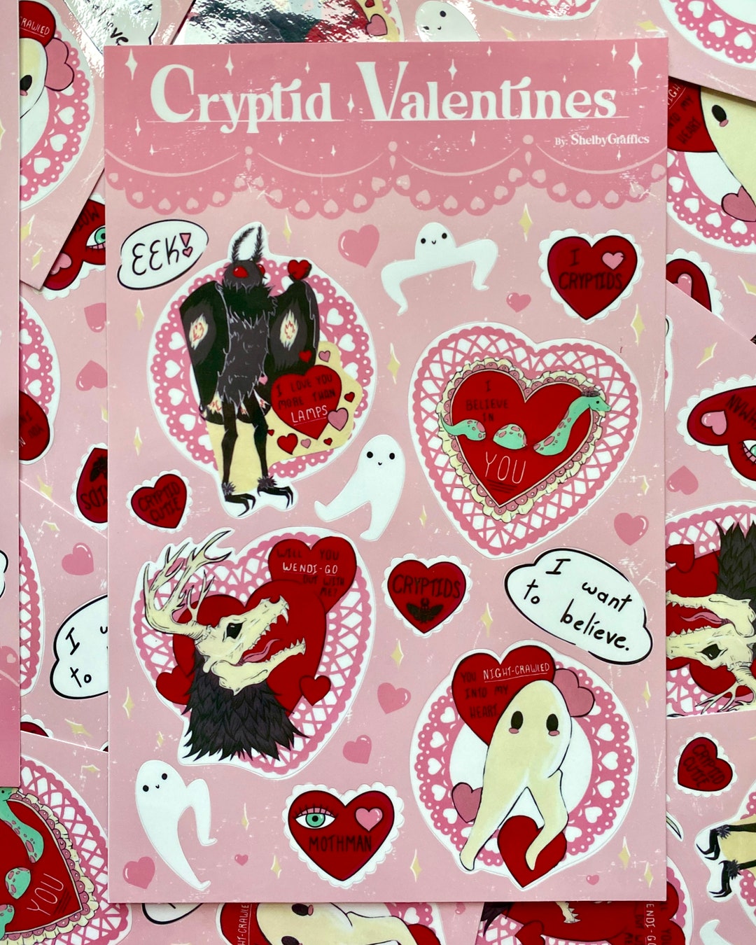 Cryptid Valentines Sticker Sheet - Etsy