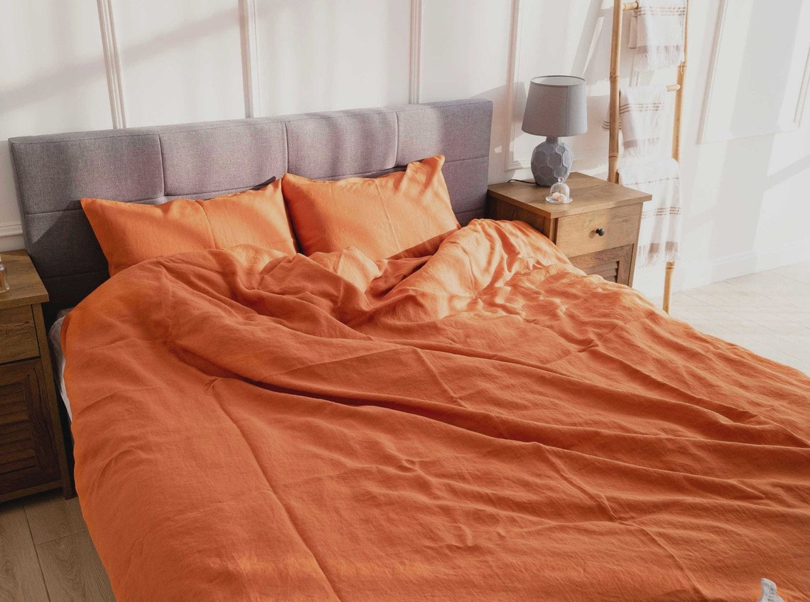 Linen Sheet Set in Burnt Orange Linen Bedding Set in Rust - Etsy
