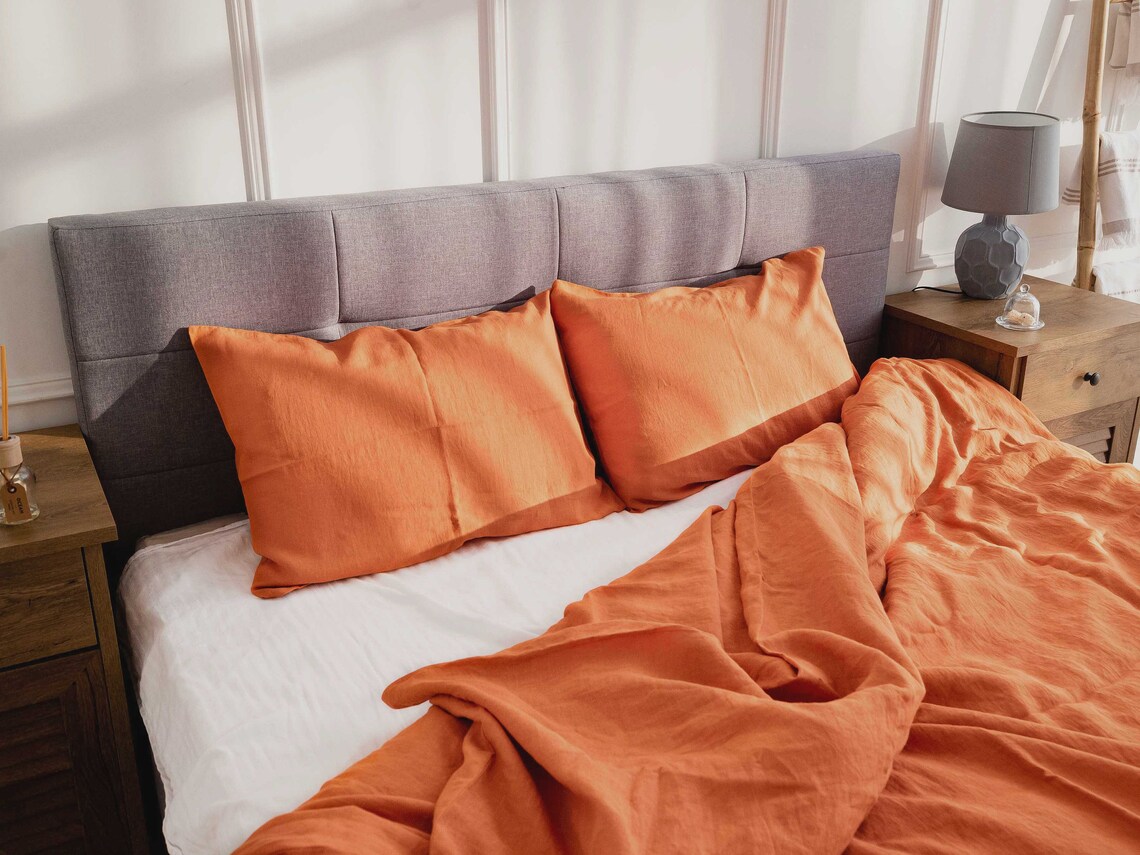 Linen Sheet Set in Burnt Orange Linen Bedding Set in Rust - Etsy