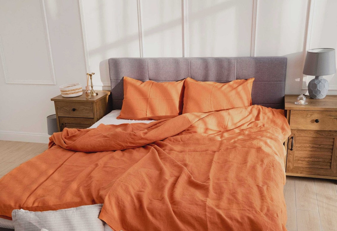 Linen Sheet Set in Burnt Orange Linen Bedding Set in Rust - Etsy