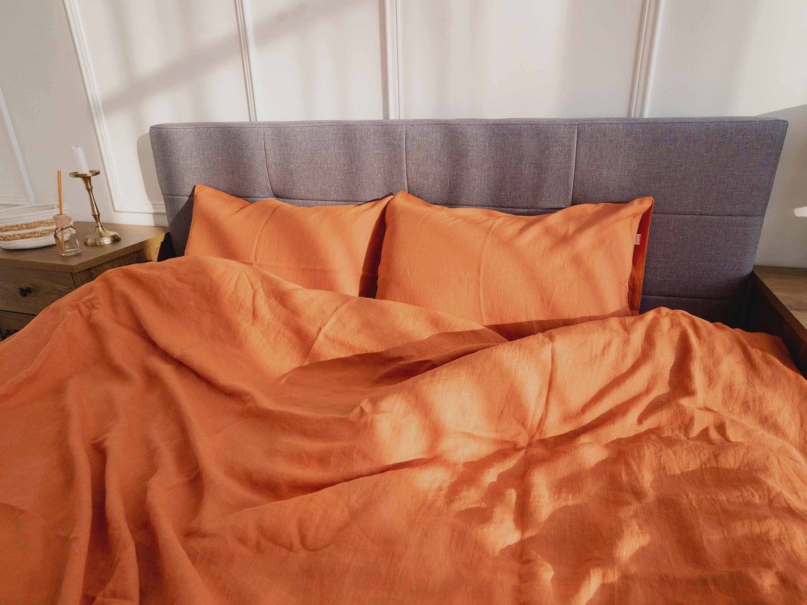 Linen Sheet Set in Burnt Orange Linen Bedding Set in Rust - Etsy