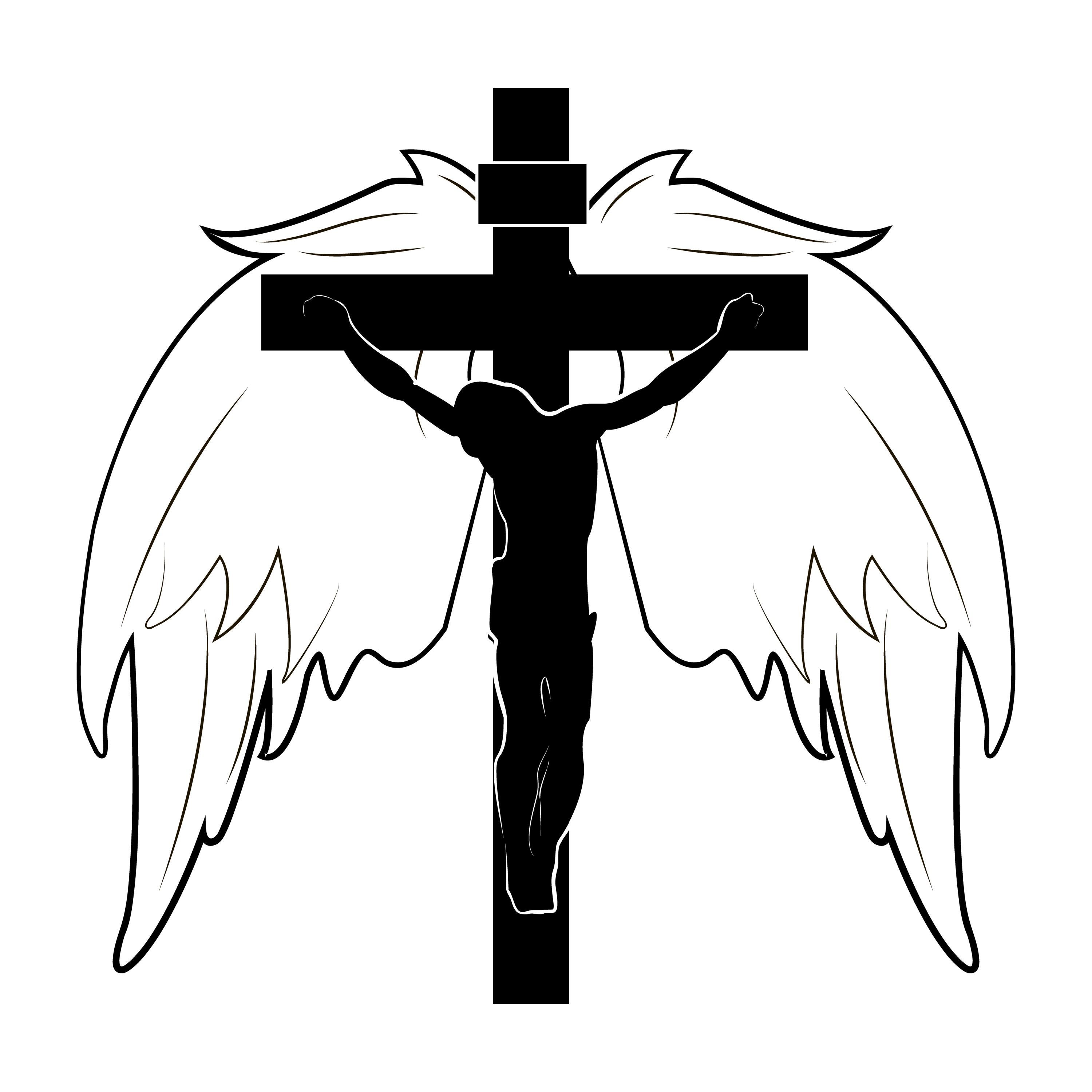Cross With Angel Wings. Symbol Angelic Protection. Help and Divine ...