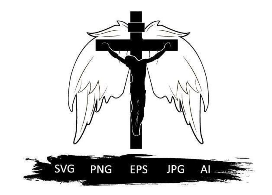 Cross With Angel Wings. Symbol Angelic Protection. Help and Divine ...