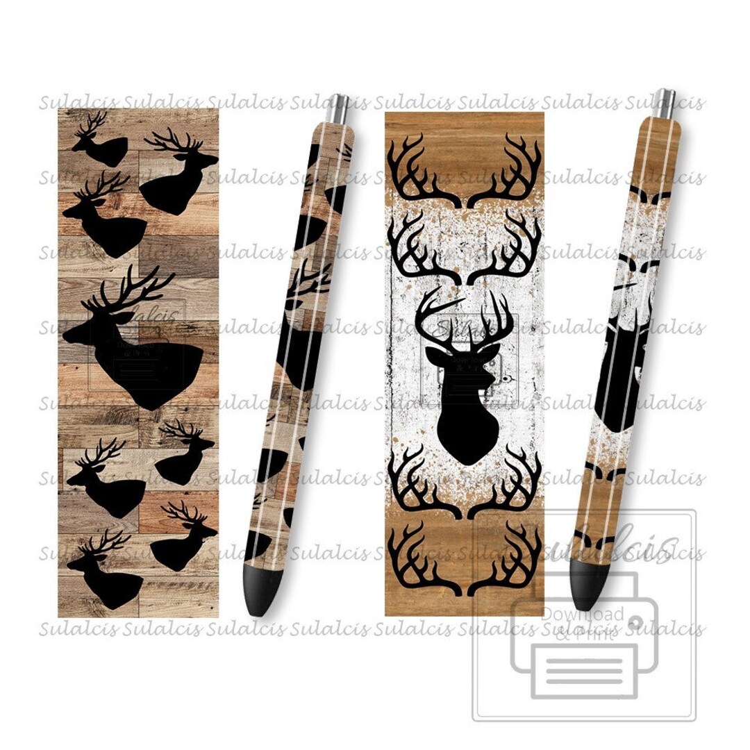 Deers Antlers Wood Pen Wrap Set 2 Png,deer Head Pen Png,bundle Deer ...
