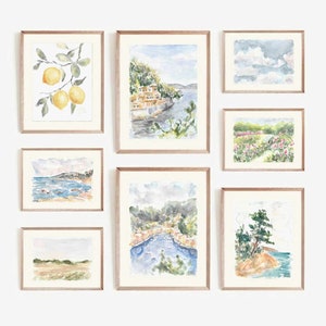 Vintage Style Set of 8 Mediterranean Seascape Coastal Watercolor Print ...