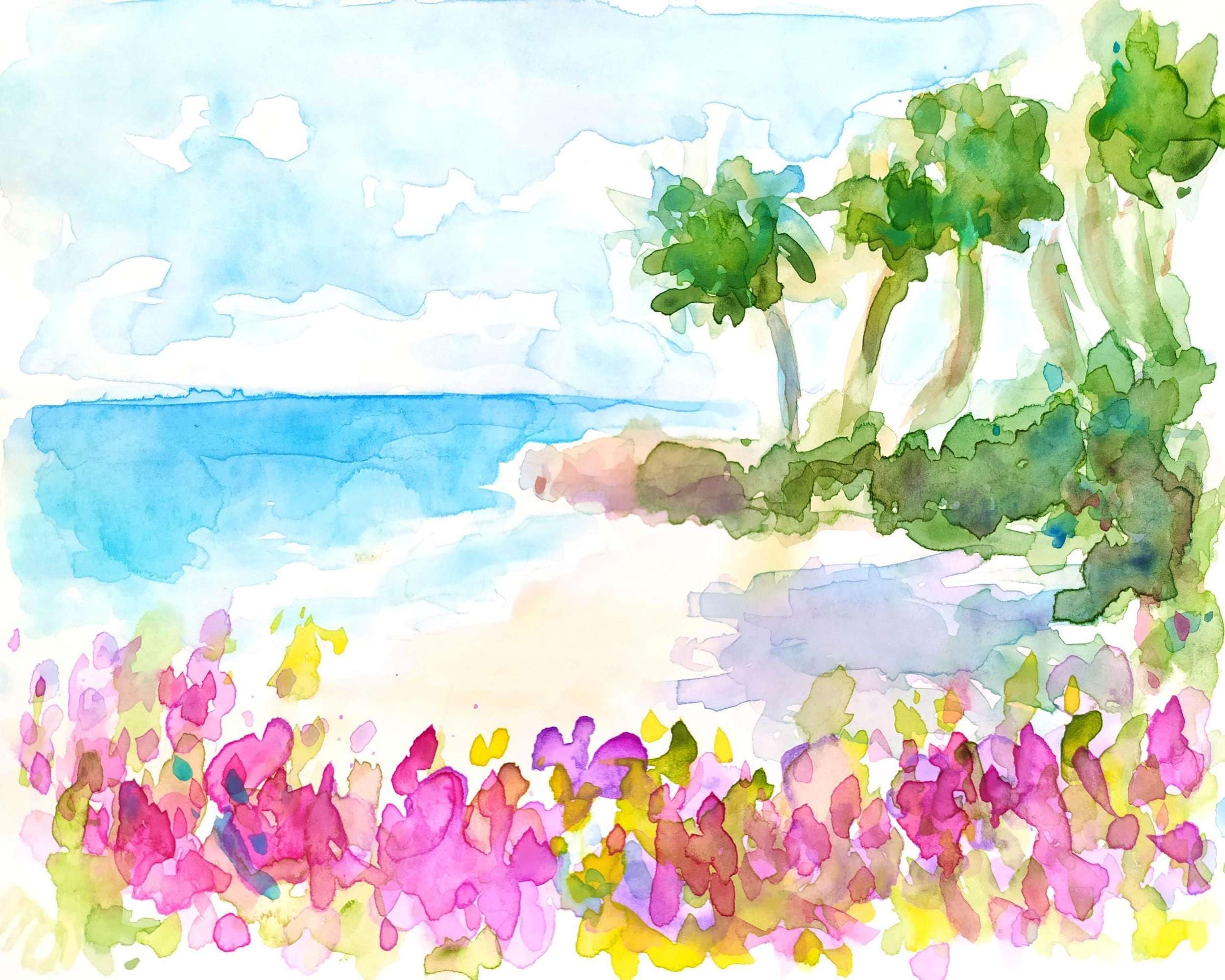 Hawaii Beach Watercolor Set Of 2 Prints Colorful 2 Piece | Etsy