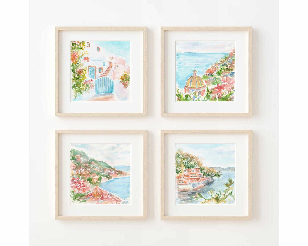 Set of 4 Italy Watercolor Prints Amalfi Mediterranean Summer Print Set ...