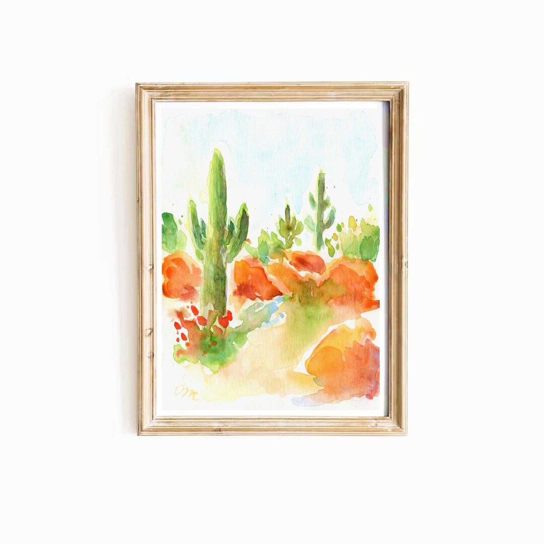 Colorful Saguaro Cactus Watercolor Digital Print Southwest Print ...