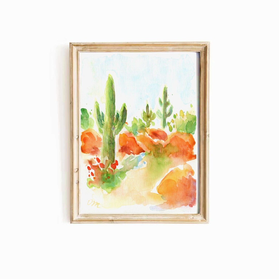 Colorful Saguaro Cactus Watercolor Digital Print Southwest Print ...