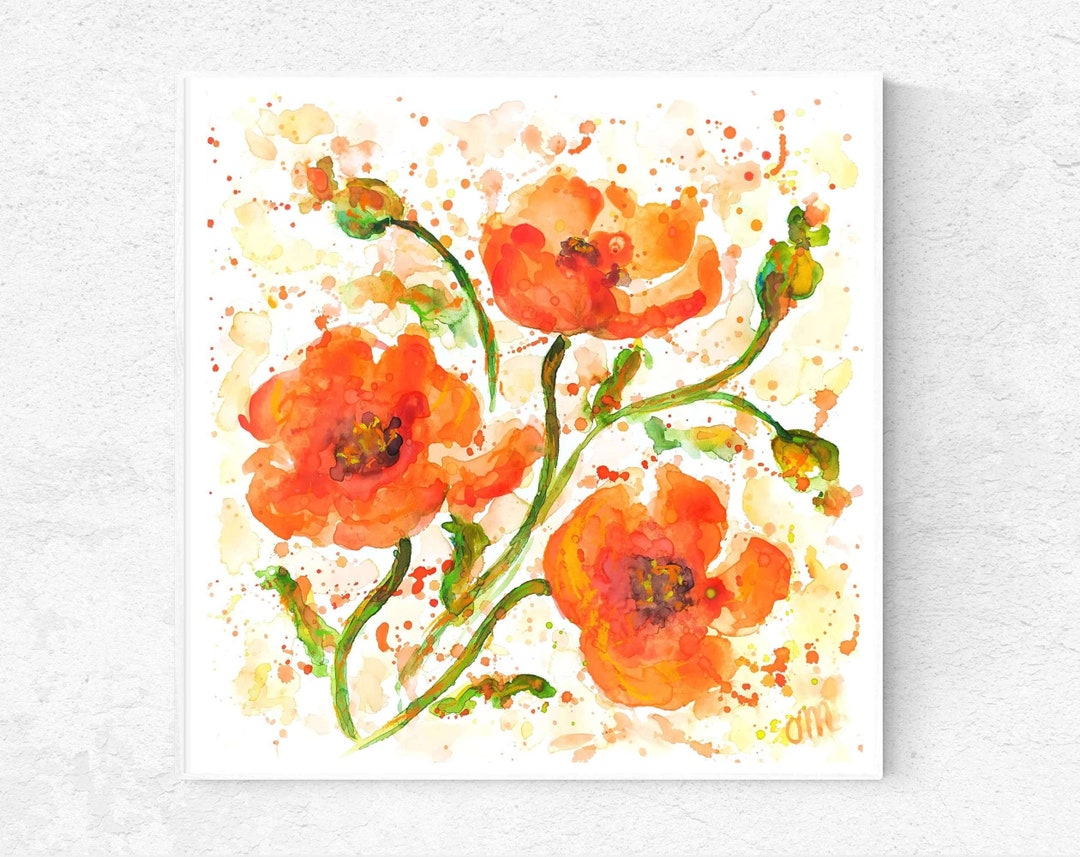 Orange Poppy Watercolor Digital Print California Poppy Painting Instant ...