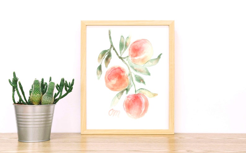Peach Branch Watercolor Print: Pastel Fruit Tree Wall Art (digital ...