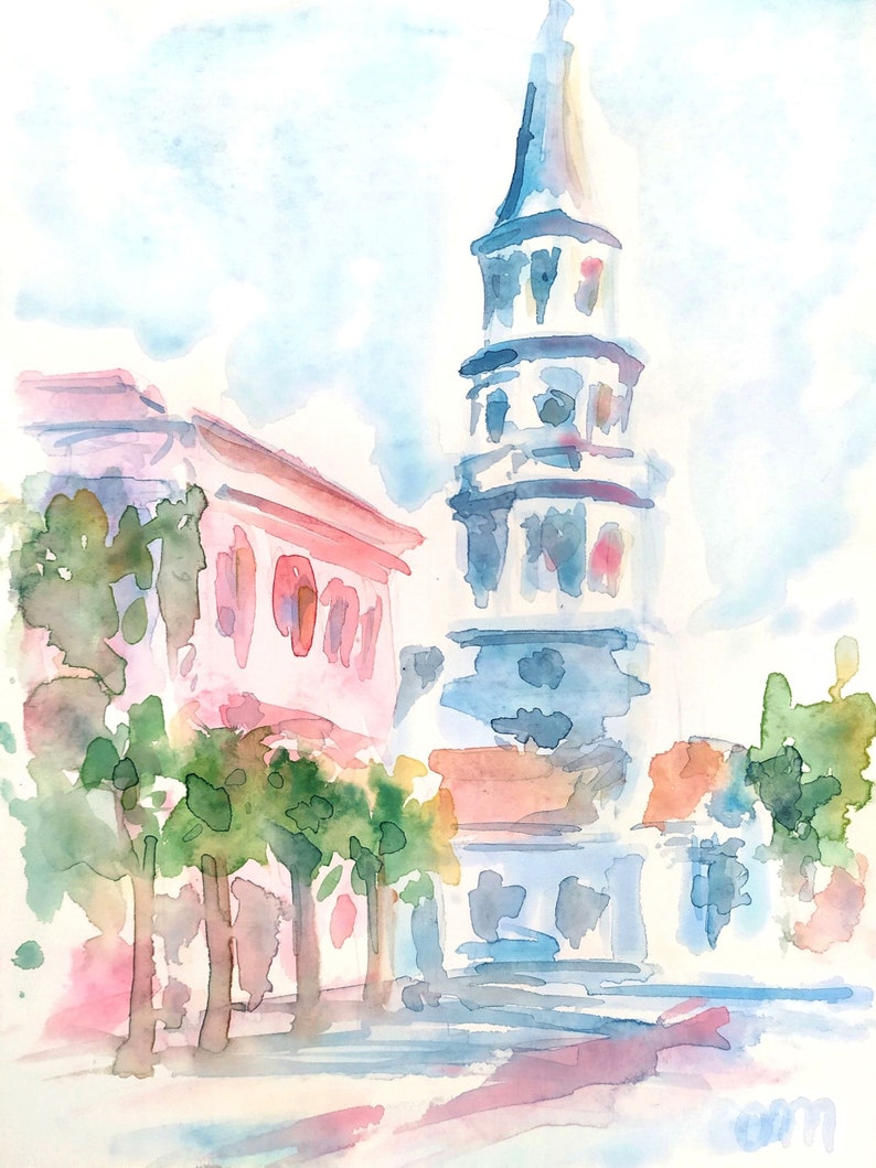 Set of 9 Charleston South Carolina Pastel Blue Pink Watercolor - Etsy