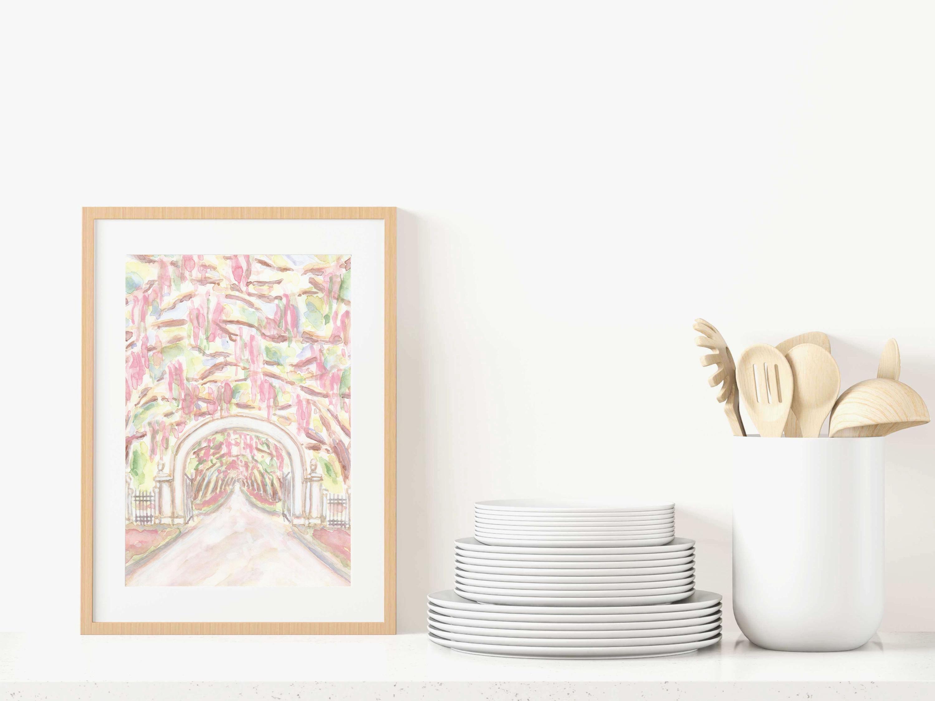 Pastel Pink Savannah Georgia Watercolor Print: Wormsloe Plantation Wall ...