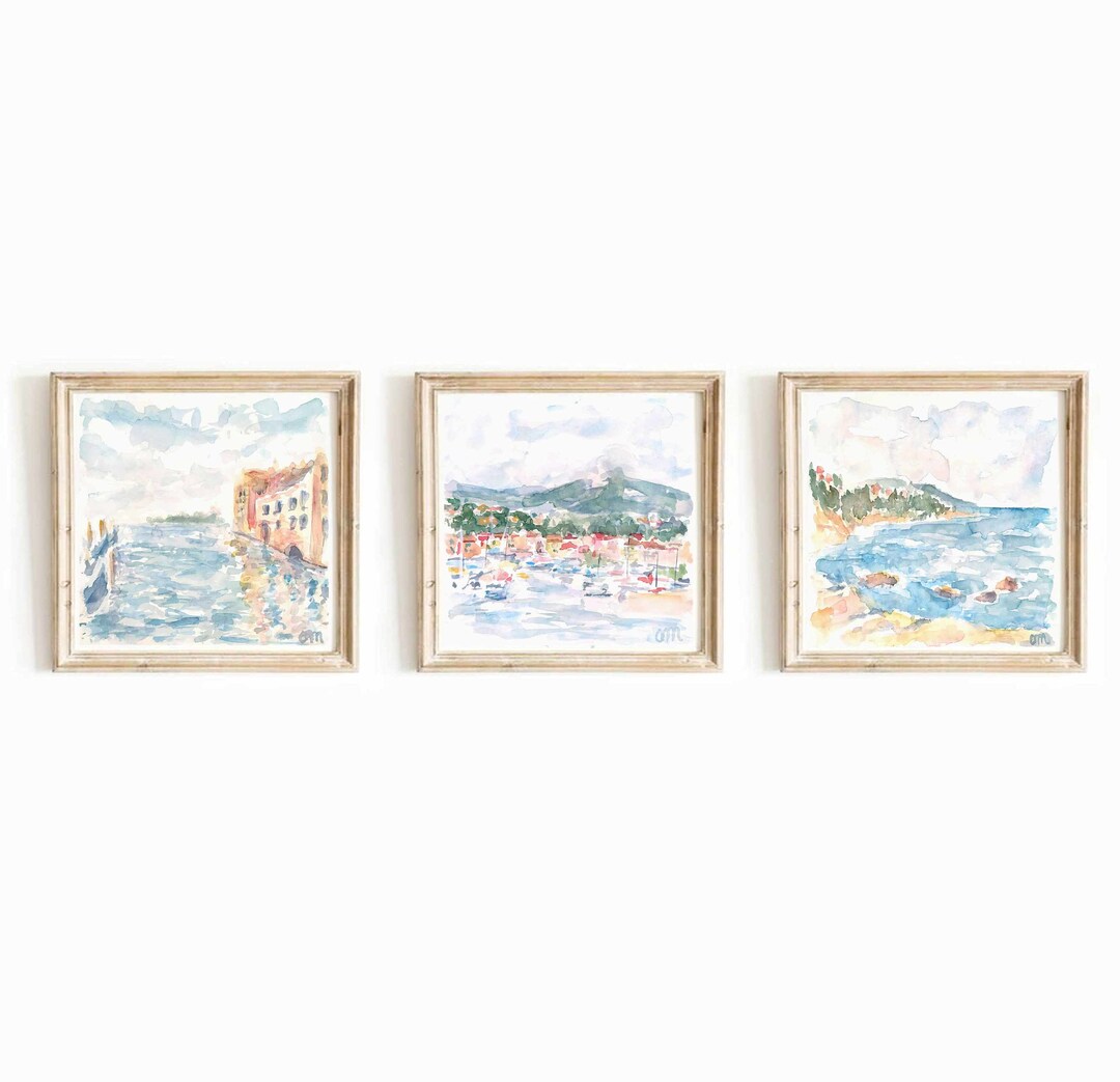 Set of 3 Italy Landscape Watercolor Prints Chinque Terre Printable Wall ...