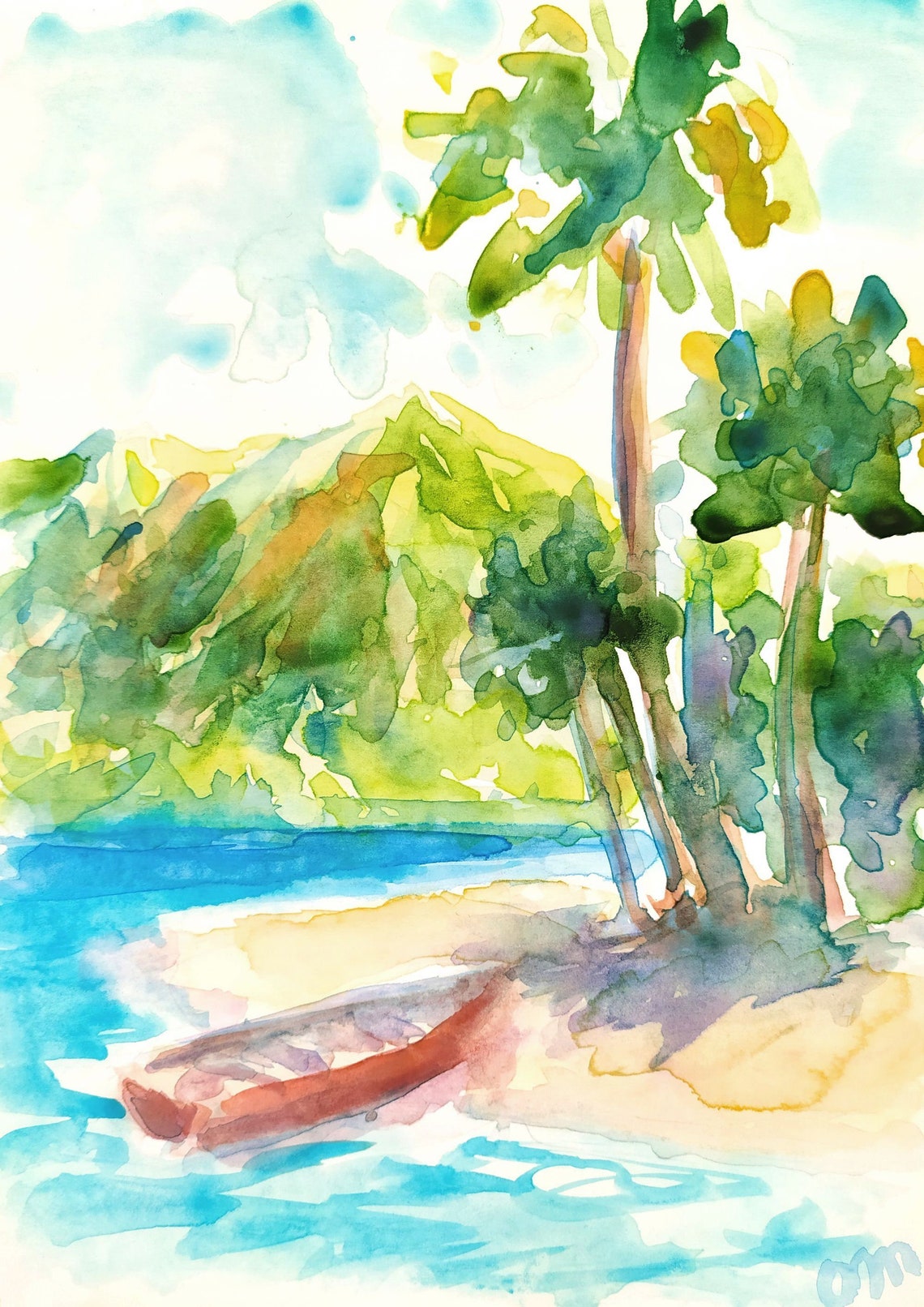 Hawaiian Beach Watercolor Digital Print Hawaii Island | Etsy