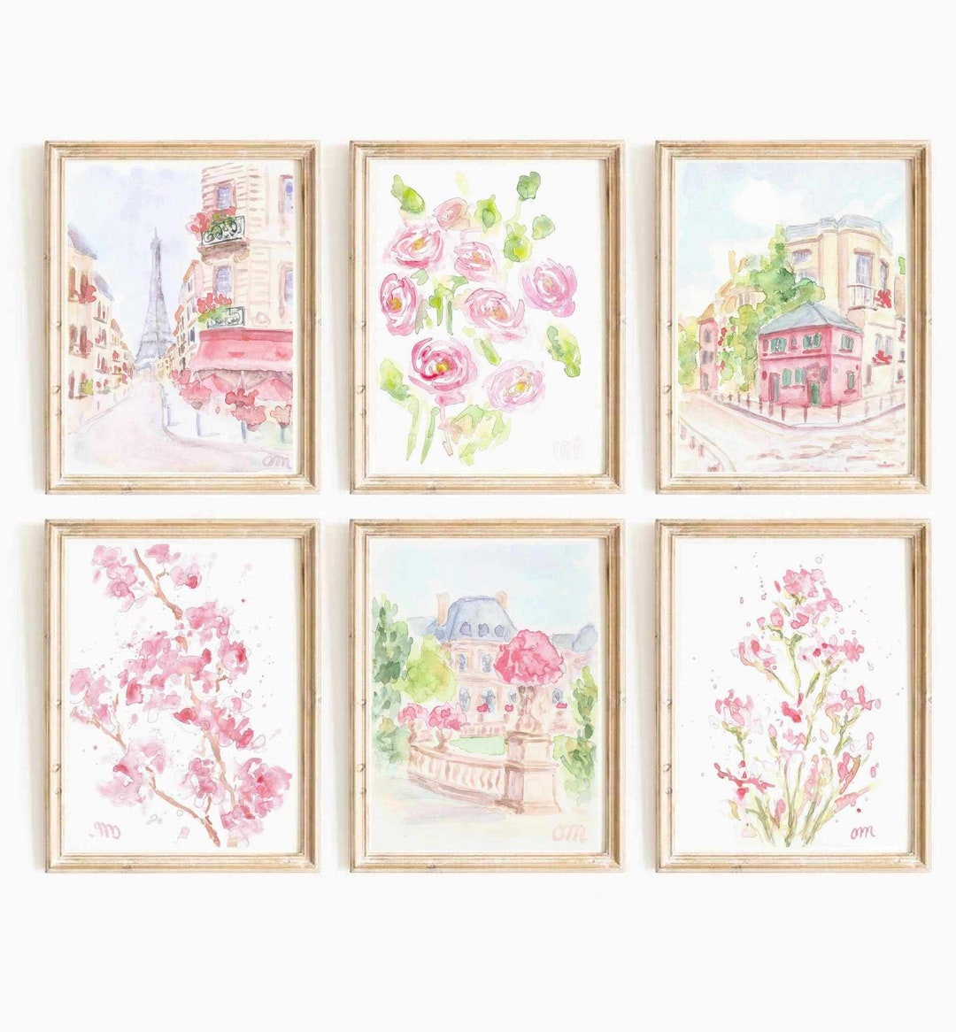 Pastel Pink Preppy Paris Watercolor Print Set of 6 Eiffel Tower Instant ...