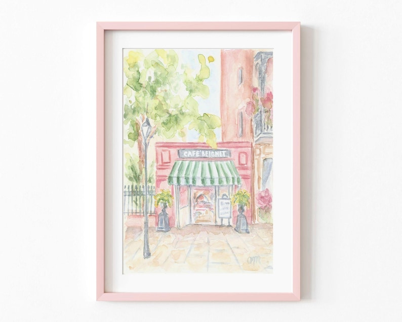 New Orleans Cafe Beignet Watercolor Print: Girly Pink NOLA Art (digital ...