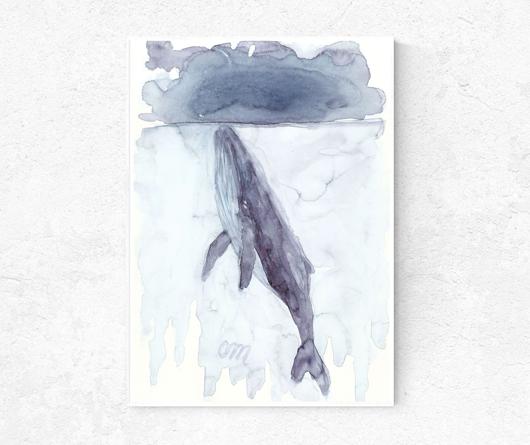 Abstrakte Indigo Blau Wal Aquarell Digitaldruck Ozean Unterwasser ...