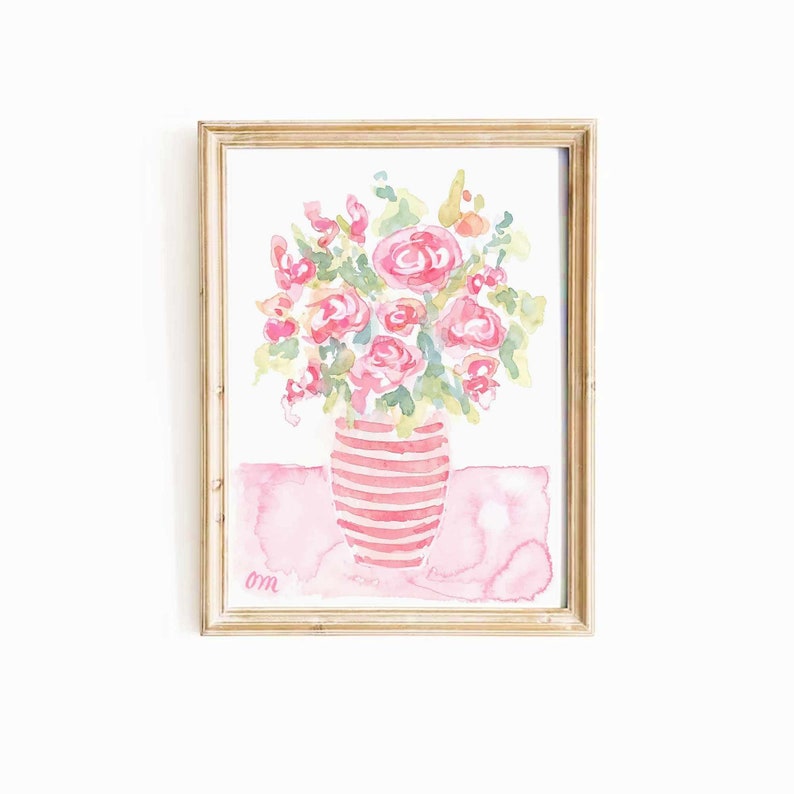 Pastel Pink Preppy Floral Watercolor Print Set: Girly Flower Gallery ...