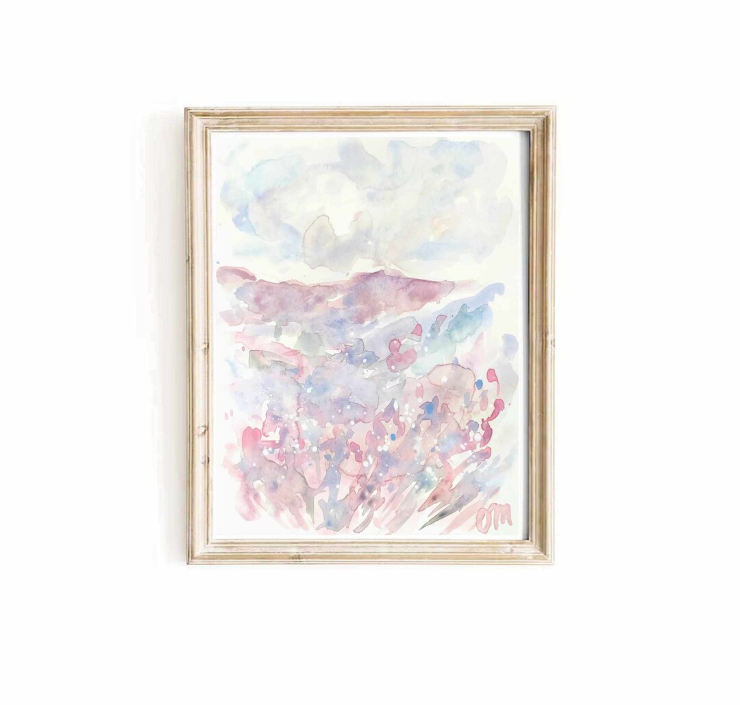 Pastel Purple Tuscany Watercolor Print Lavender Field Neutral Print ...