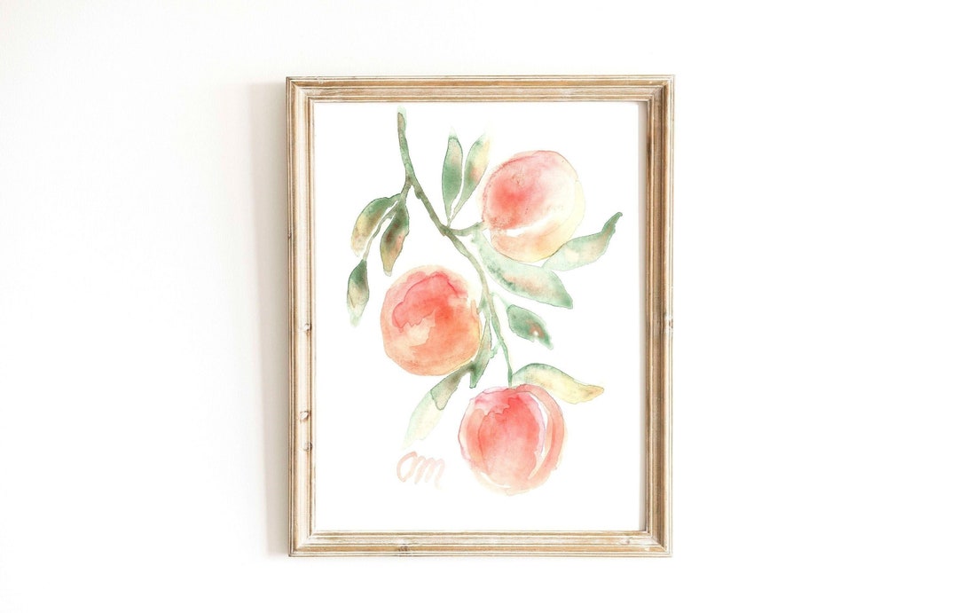 Colorful Peach Watercolor Digital Print Peach Fruit Branch Printable ...