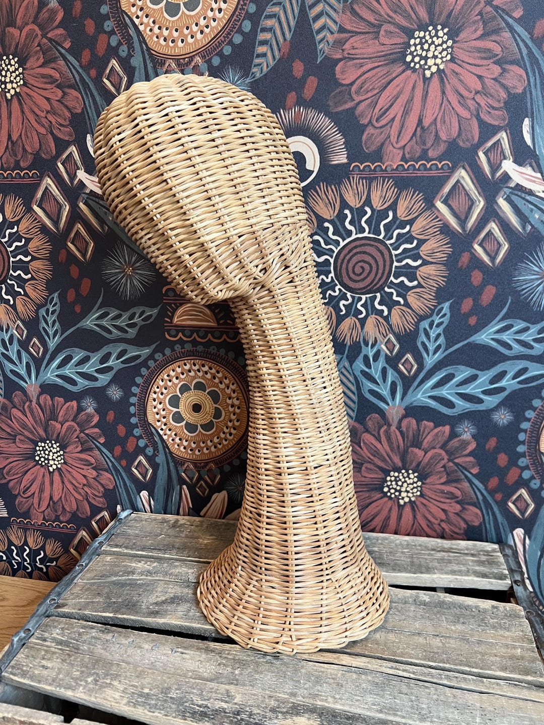 Vintage Woven Wicker Head/hat Display/knitted Hat - Etsy