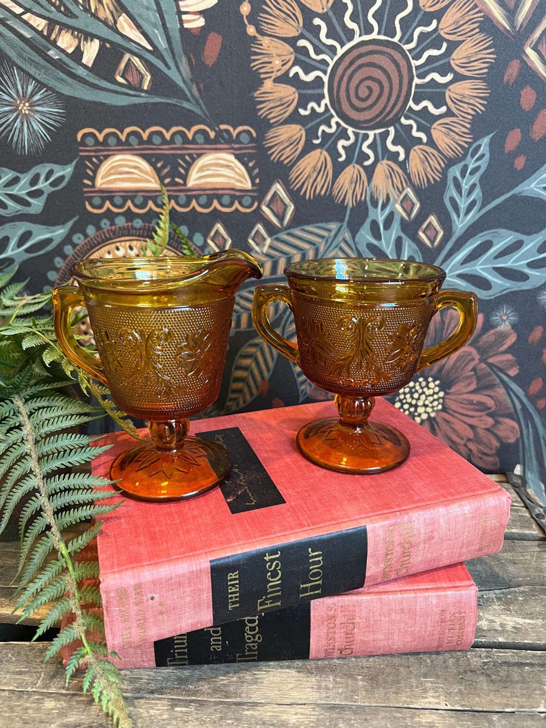 Vintage Tiara Amber/sugar/creamer Set - Etsy