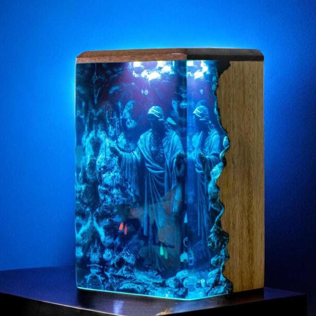 Jesus Resin Wood Night Lights Desk Decor, Christian Bedside Table Lamps ...