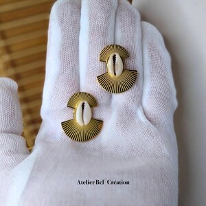 Earrings Cowrie Shell | Golden Stainless Steel, Stud Earrings, Natural ...