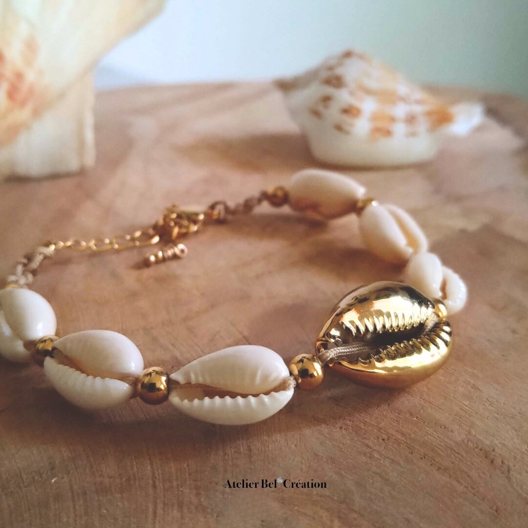 Cowrie Shell Bracelet | Chain Extension, Golden - Etsy