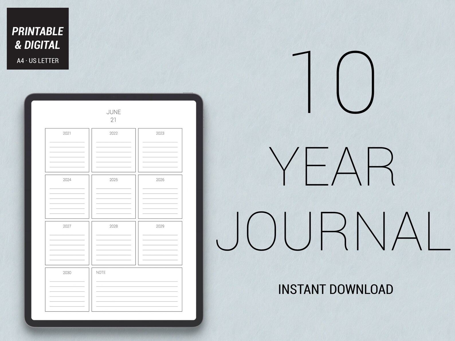 10 YEAR JOURNAL 2021-2030 Digital / Printable / Undated Journal ...