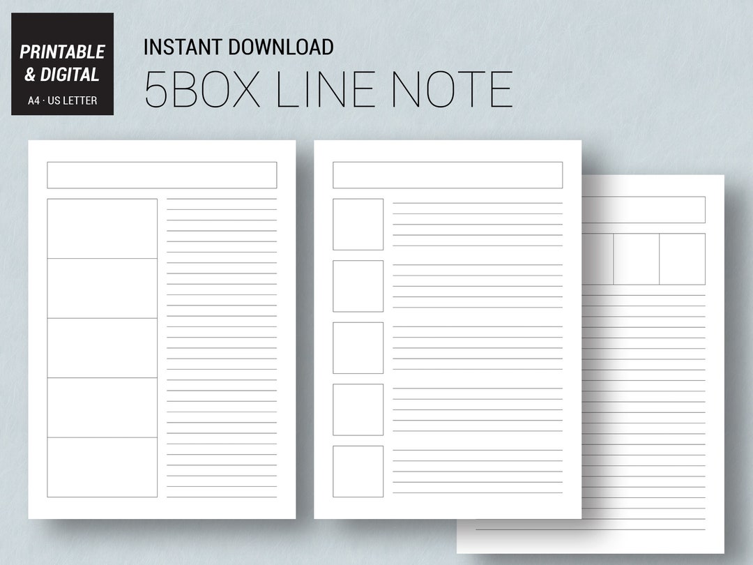 5 Box Line Note Digital / Printable / Various Design Notes / Diary ...