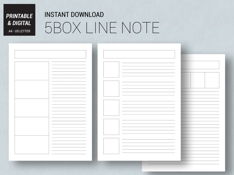 5 Box Line Note Digital / Printable / Various Design Notes / Diary ...