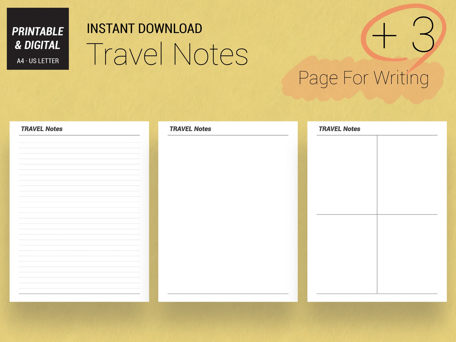 Travel Notes / PDF/ Printable A4US Letter / Digital Download - Etsy
