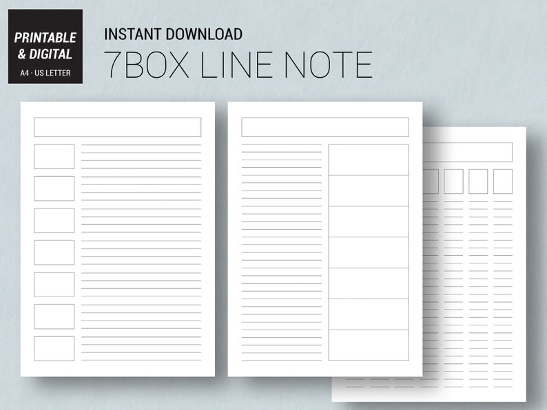 7 Box Line Note Digital / Printable / Various Design Notes / Diary ...
