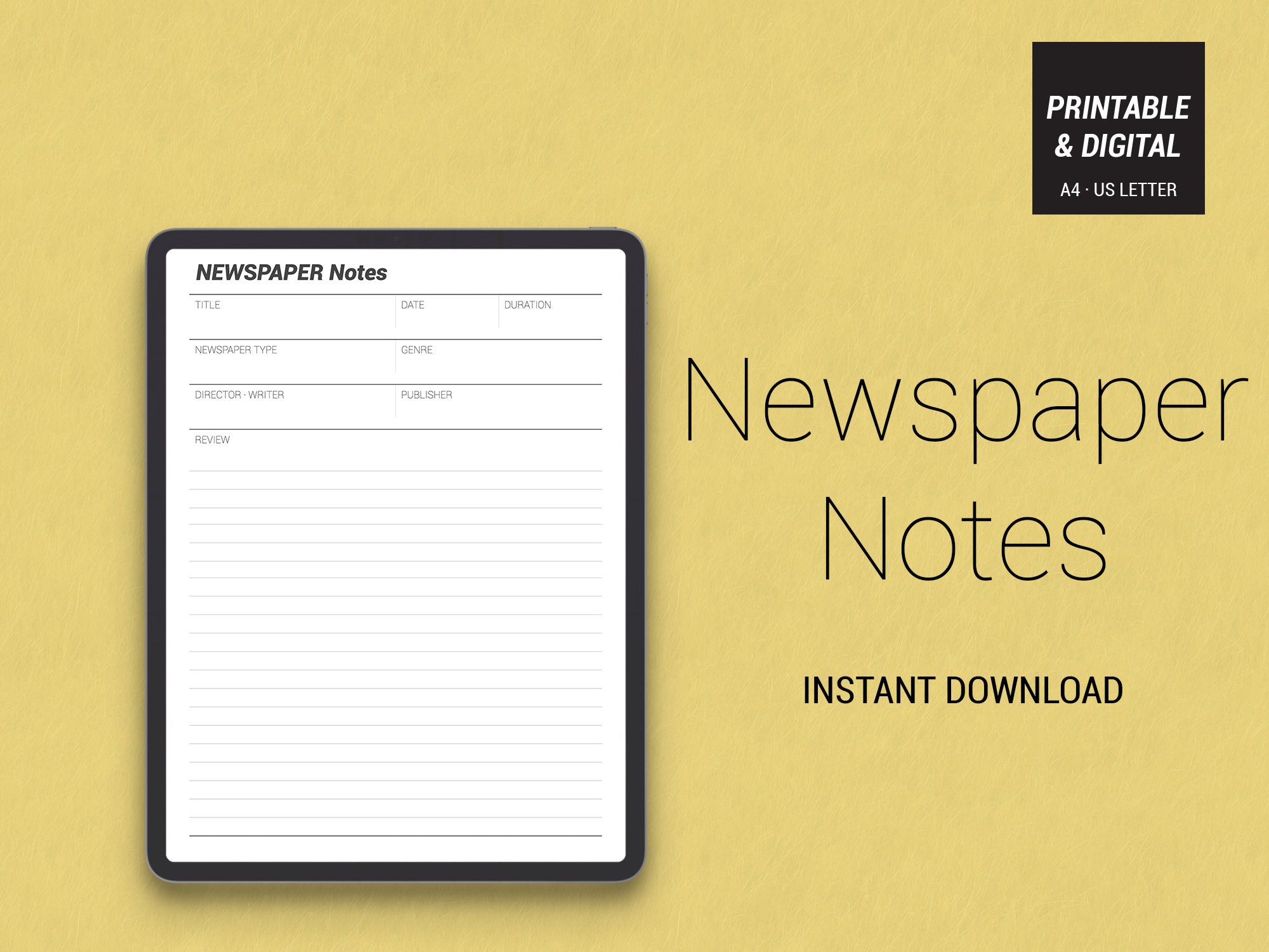 Zeitungsnotizen / Selbstlernendes /Notiz PDF/druckbare A4, US Letter ...