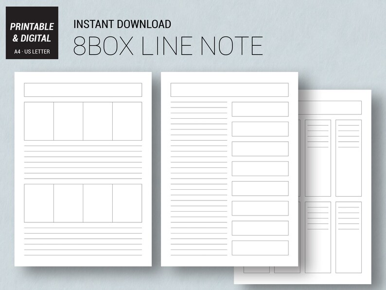 8 Box Line Note Digital / Printable / Various Design Notes / Diary ...