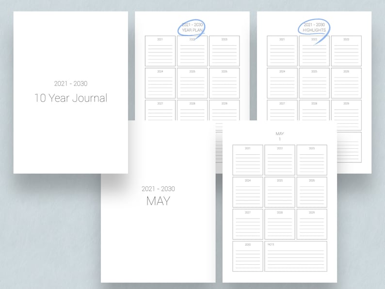 10 YEAR JOURNAL 2021-2030 Digital / Printable / Undated Journal ...