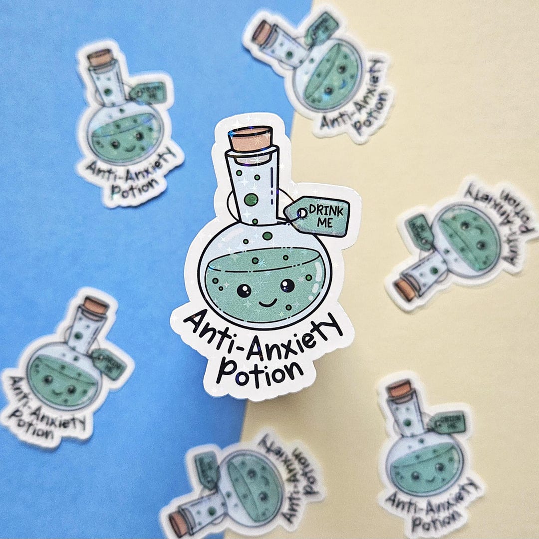 Anti-anxiety Potion Bottle Sticker, Empowering Self-care Stationery for ...