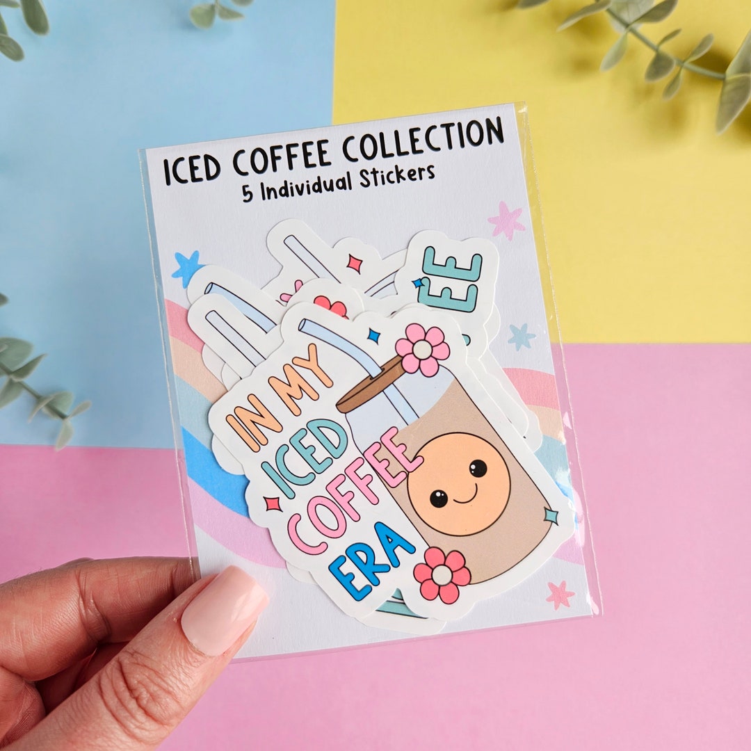 Iced Coffee Themed Die Cut Sticker Pack Caffeine Addict Fun Mental ...