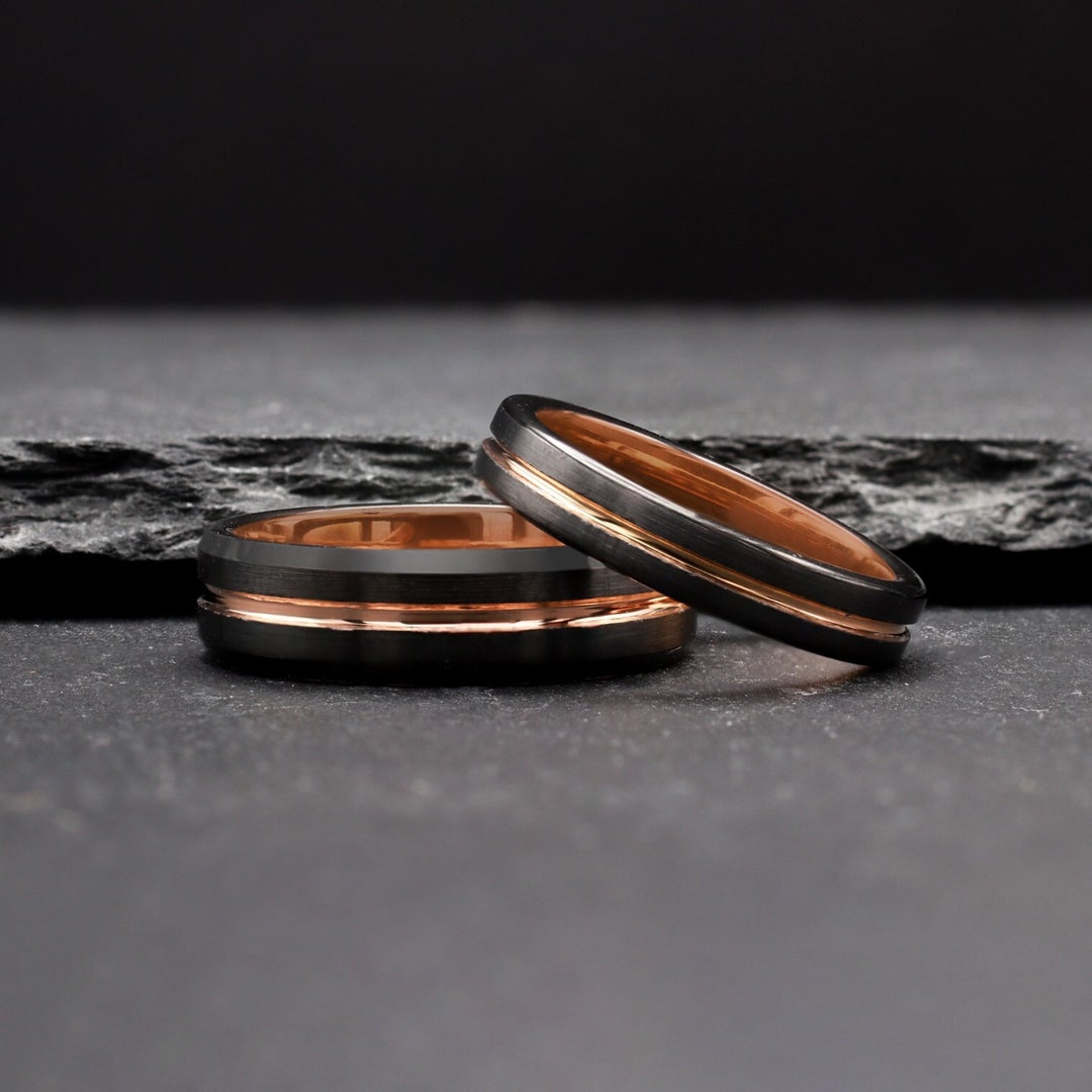 His and Hers Promise Ring for Couples, Matching Wedding Bands, Black ...