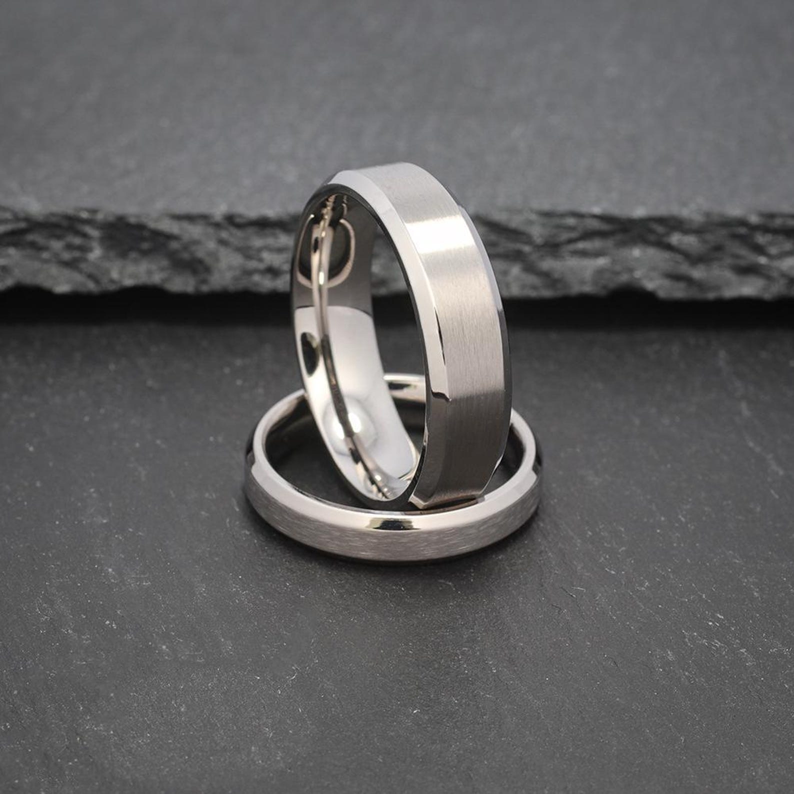 Silver Titanium Ring Set, Matching Wedding Rings for Couples, Couples ...
