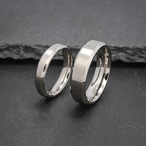Silver Titanium Ring Set, Matching Wedding Rings for Couples, Couples ...