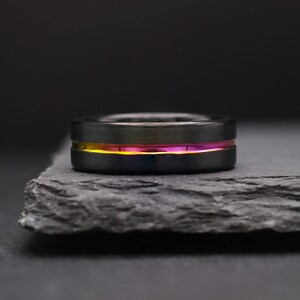 Rainbow Effect Colourful Ring, Unique Tungsten Wedding Band ...