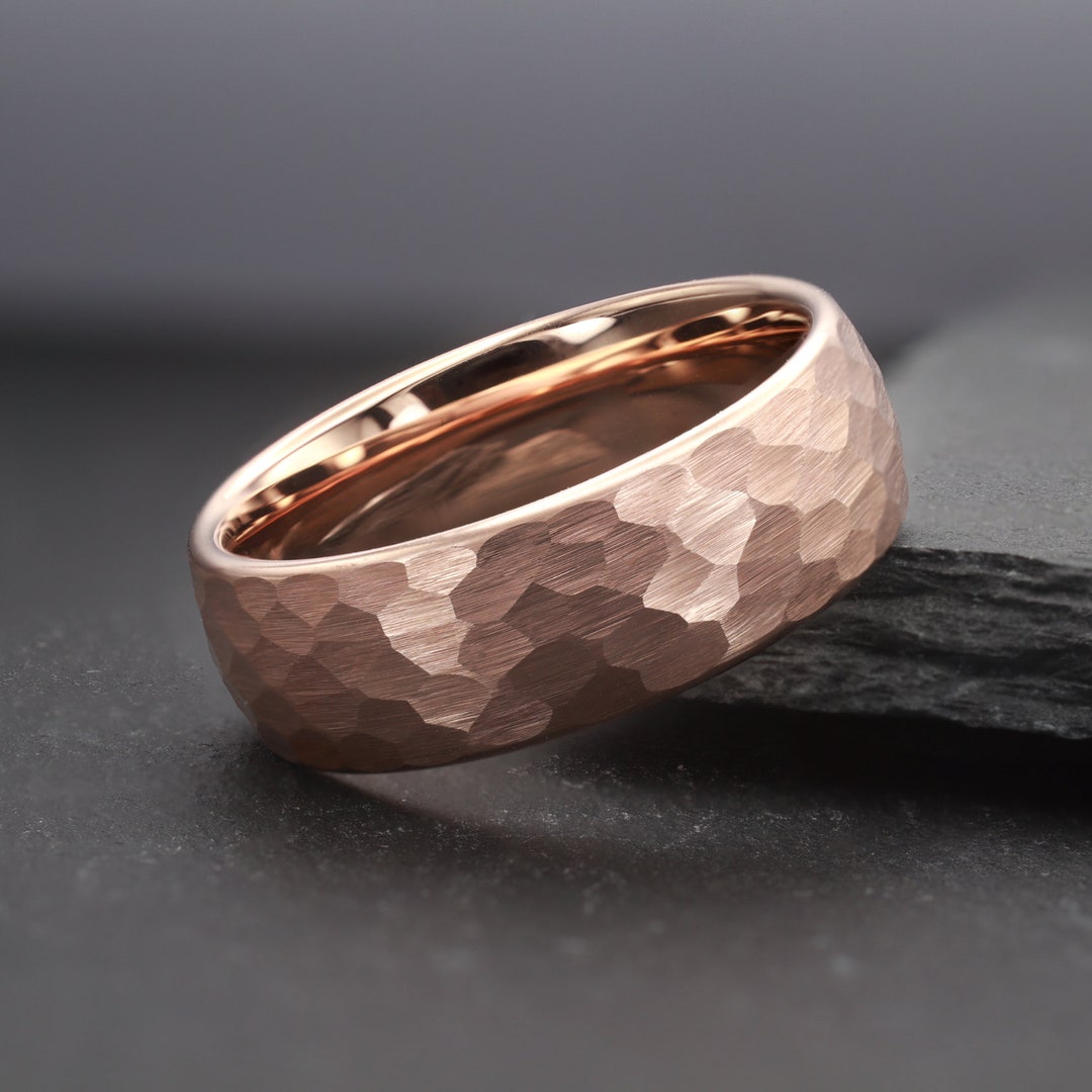 Rose Gold Hammered Tungsten Wedding Band, Thin Non Scratch Mens Simple ...
