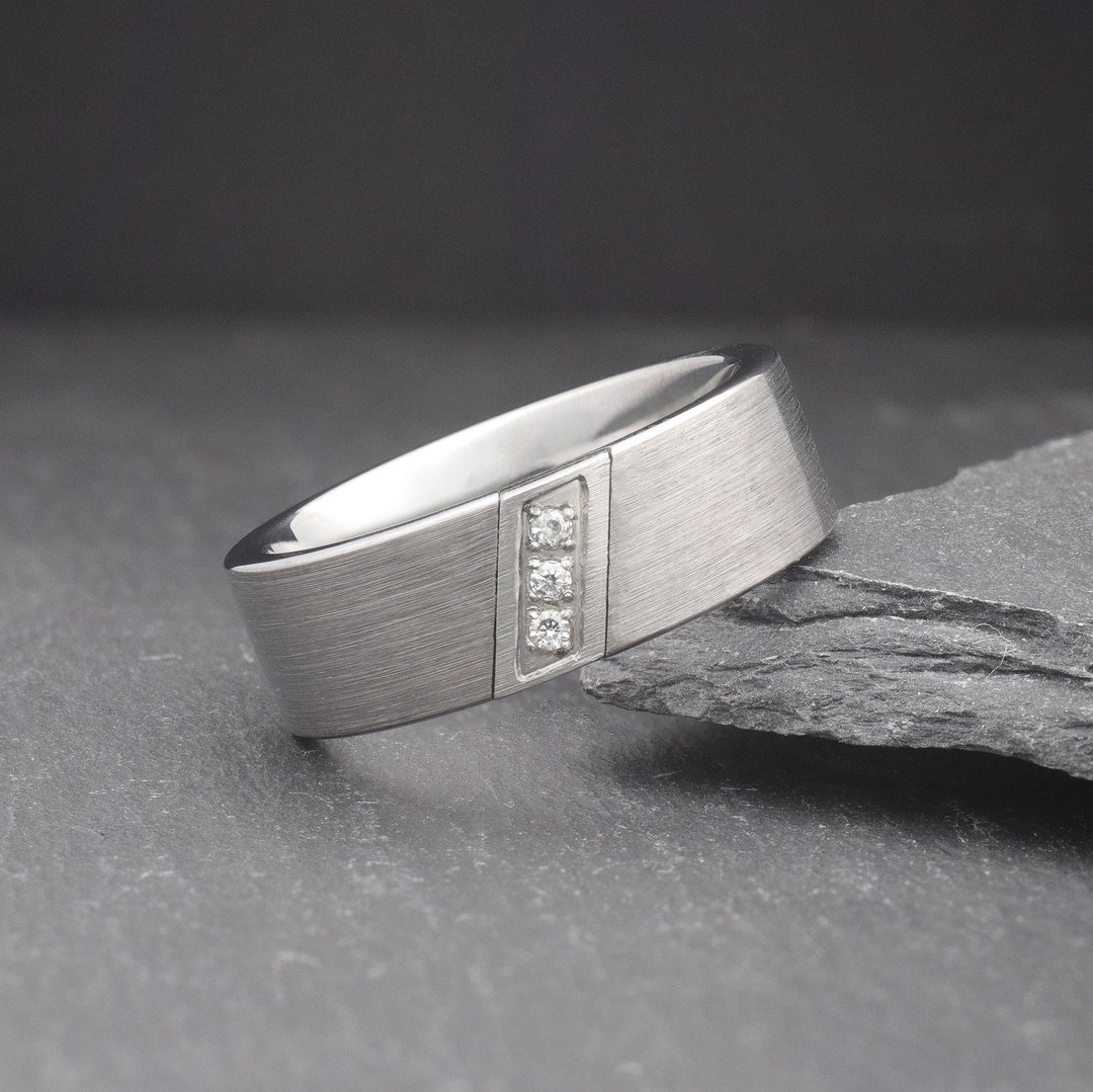 Mens Tungsten Cubic Zirconia Ring, Mens Tungsten Wedding Band, Unique ...